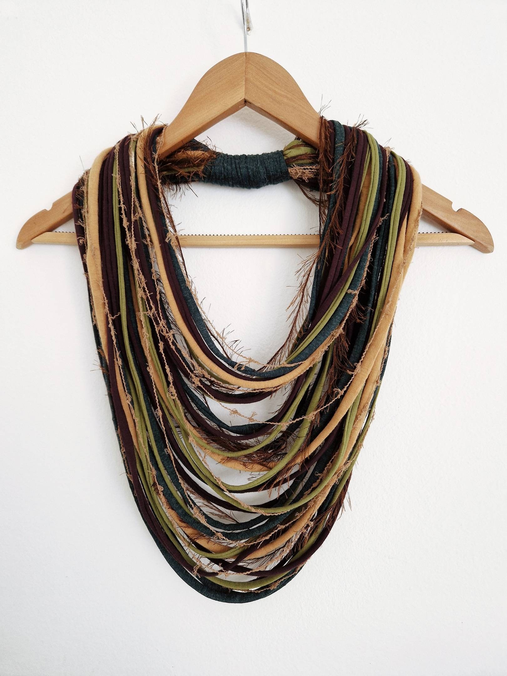 Woodland Scarf Necklace Green Brown Autumn Scarf Statement Infinity ...