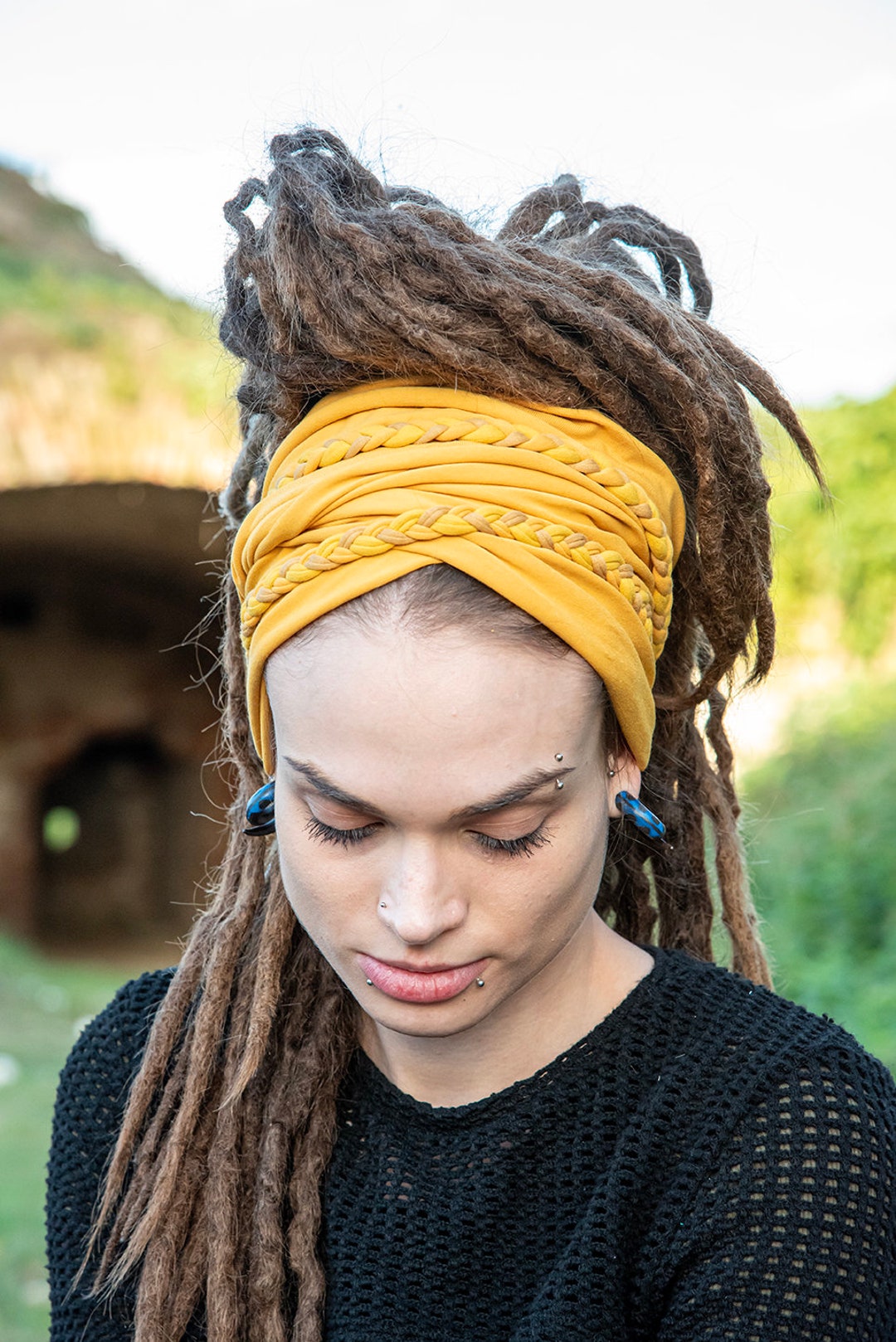 Mustard Headband Wide Boho Head Wrap Dreadband Turban Style Jersey ...