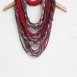 Red Gray Scart Fabric Necklace Textile Necklace Infinity Scarf Abstract ...