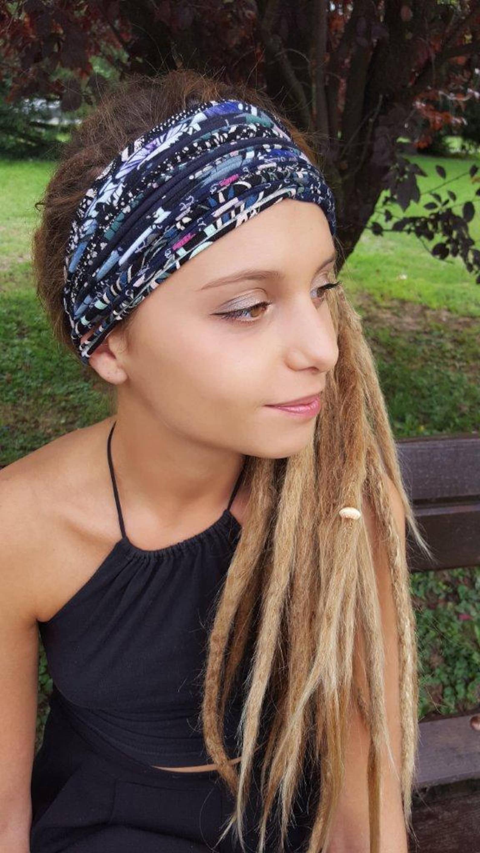 Dark Color Patterned Headband Dreadlock Accessories Head Scarf - Etsy