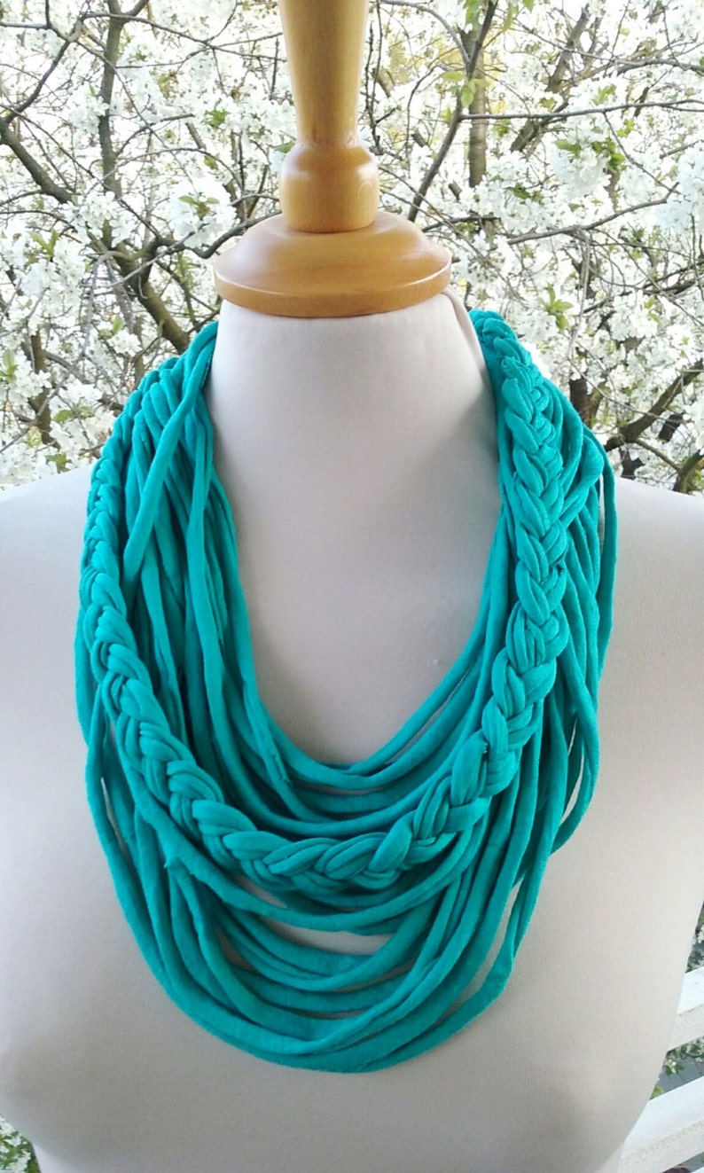 Turquoise Scarf Necklace Textile Fabric Statement Necklace - Etsy