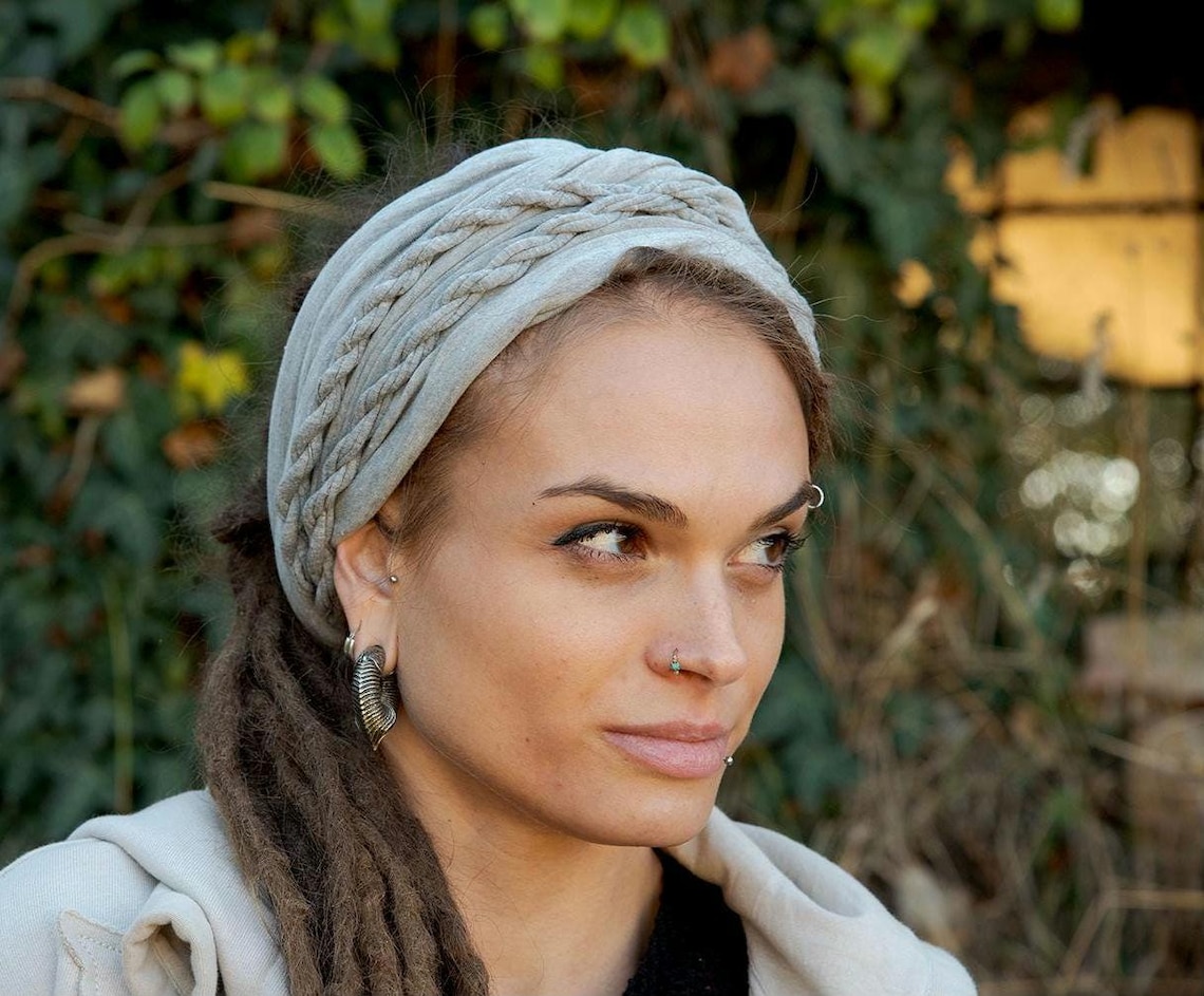 GRAY Headband Extra Wide Boho Head Wrap Turban Style Cotton Headband ...