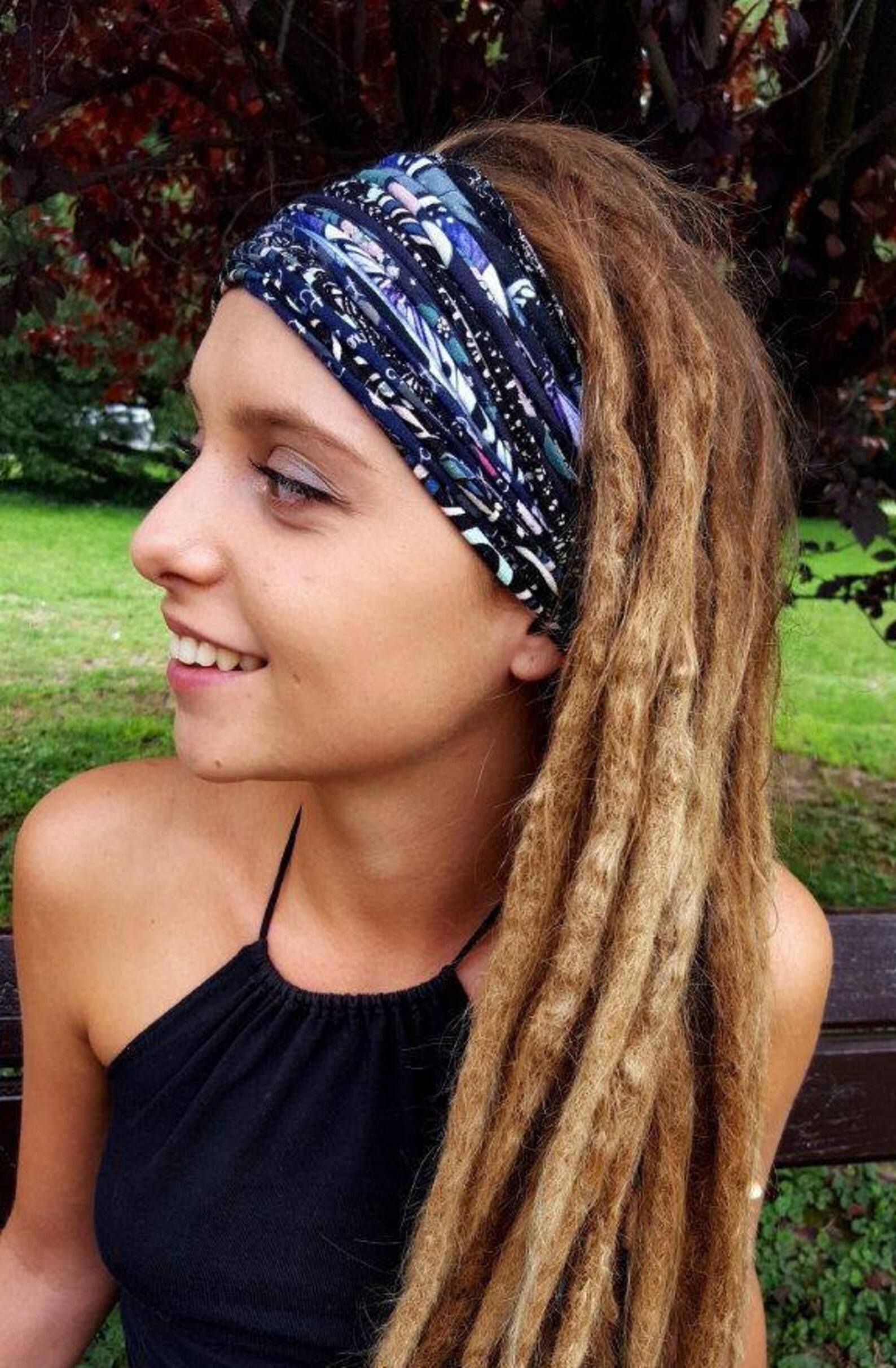 Dark Color Patterned Headband Dreadlock Accessories Head Scarf for ...