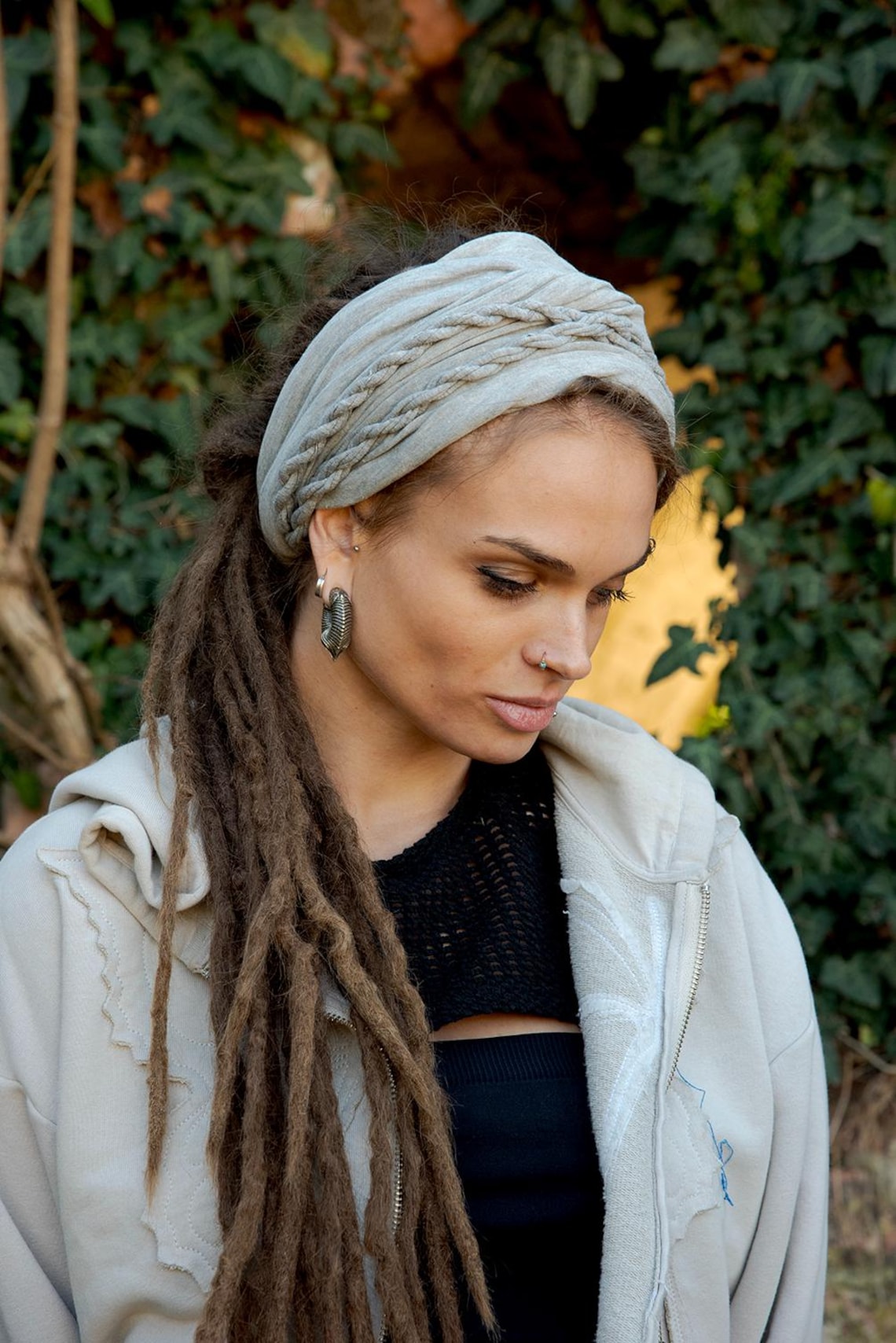 GRAY Headband Extra Wide Boho Head Wrap Turban Style Cotton Headband ...