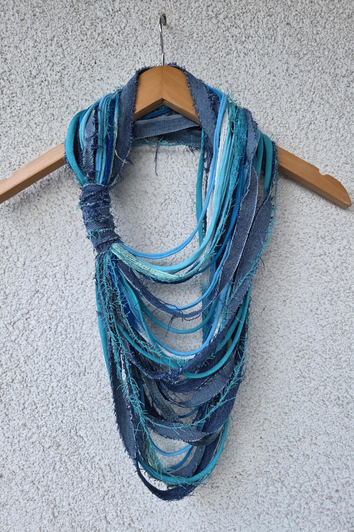 Old Jeans Denim Turquoise Scarf Necklace Fabric Jewelry Textile ...