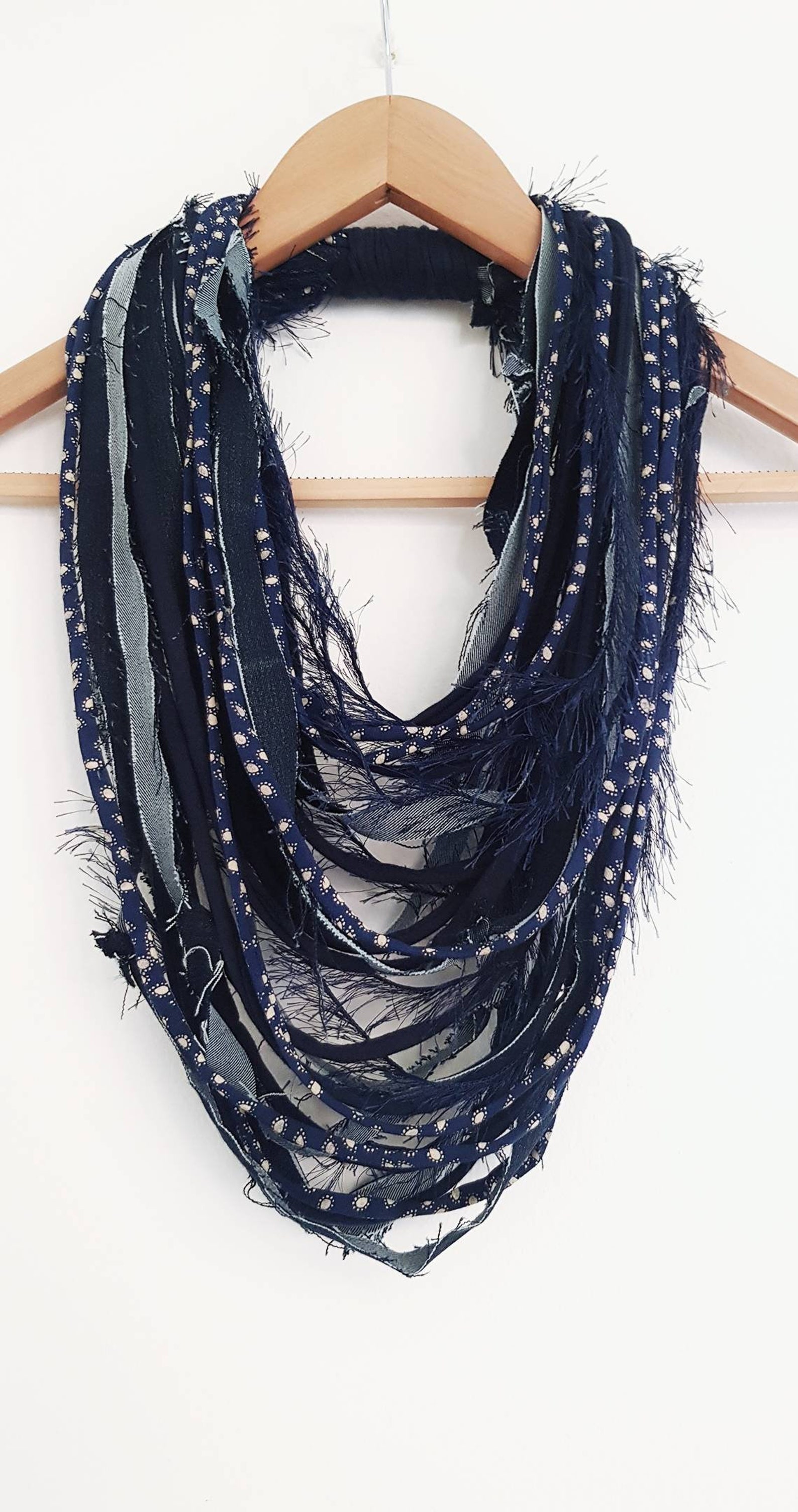 Denim Scarf Jeans Necklace Fabric Jewelry Textile Denim - Etsy