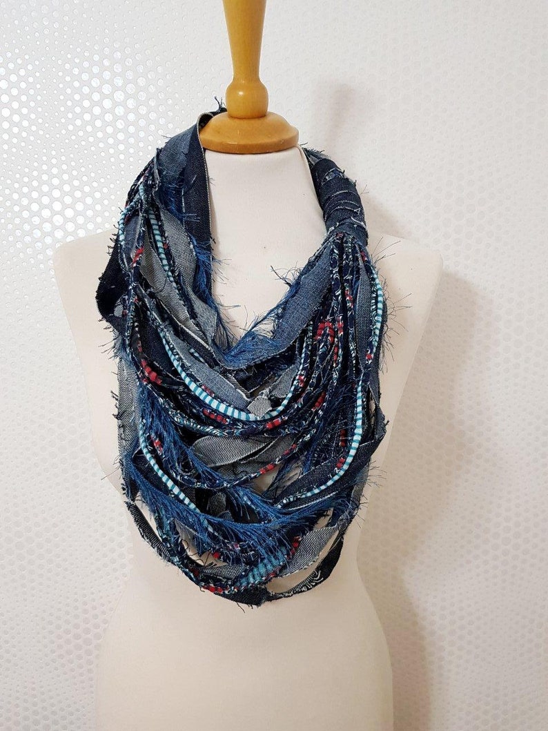 Die Frayed Jeans Denim Necklace Scruffy Torn Jeans Fabric Jewelry ...
