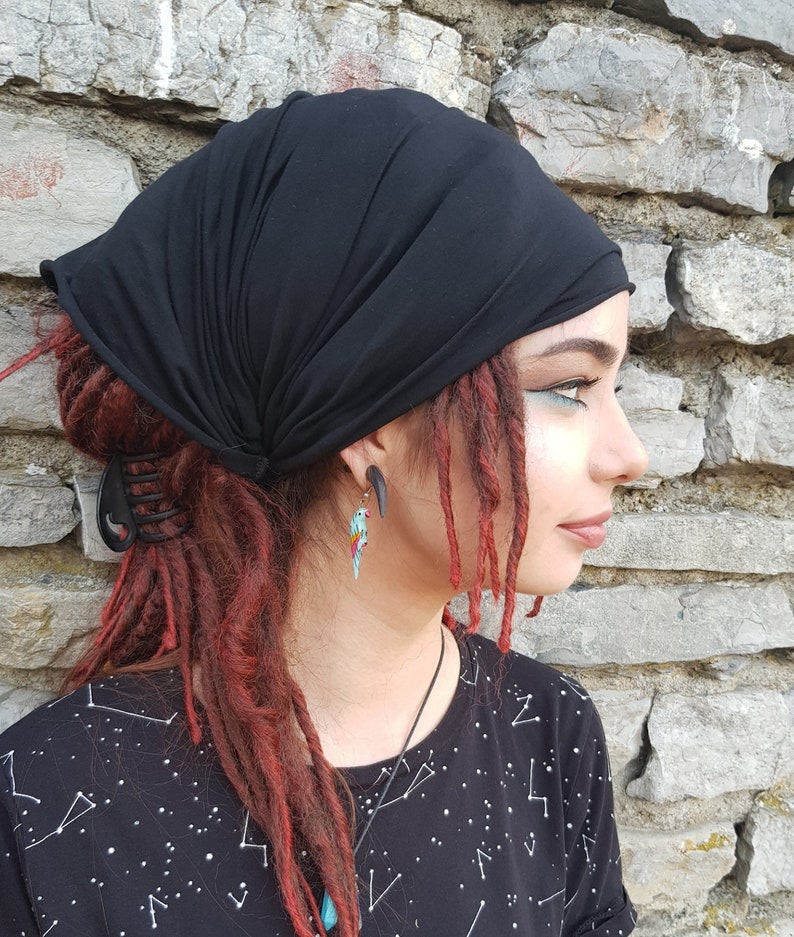 Dreadlock Tube Black Headband Wide Yoga Headband Boho Headband - Etsy ...