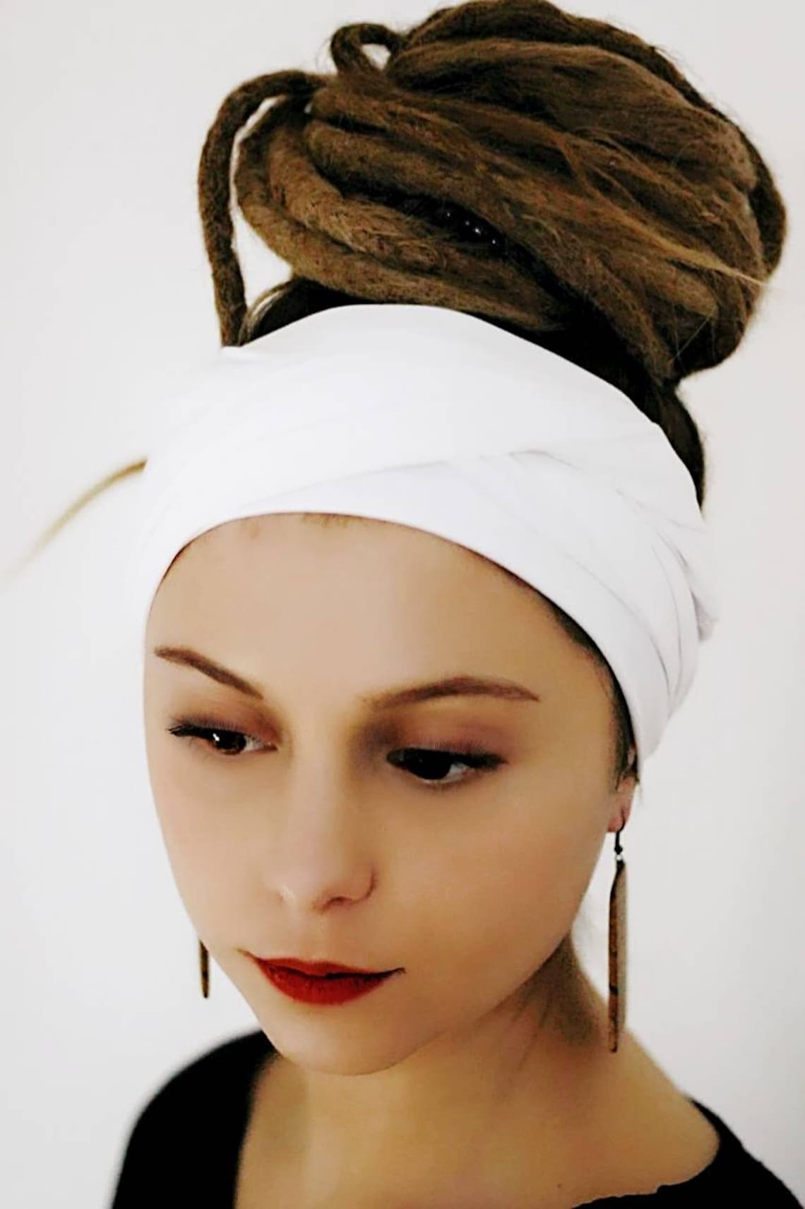 WHITE Head Scarf White Turban Stretchy Cotton Headband Jersey | Etsy