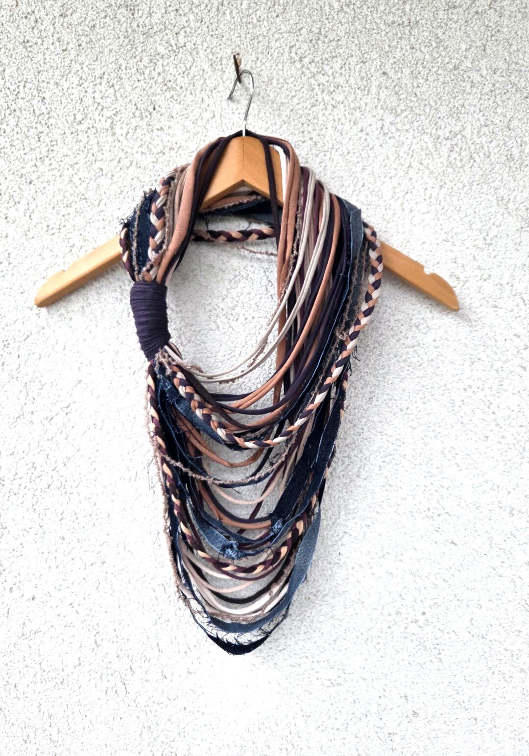 Recycled Fabric Statement Scarf, Braided Denim and Cotton Necklace ...