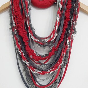 Red Gray Scart Fabric Necklace Textile Necklace Infinity Scarf Abstract ...