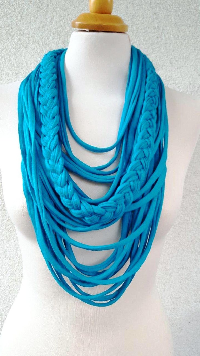 Turquoise Scarf Necklace Textile Fabric Statement Necklace - Etsy