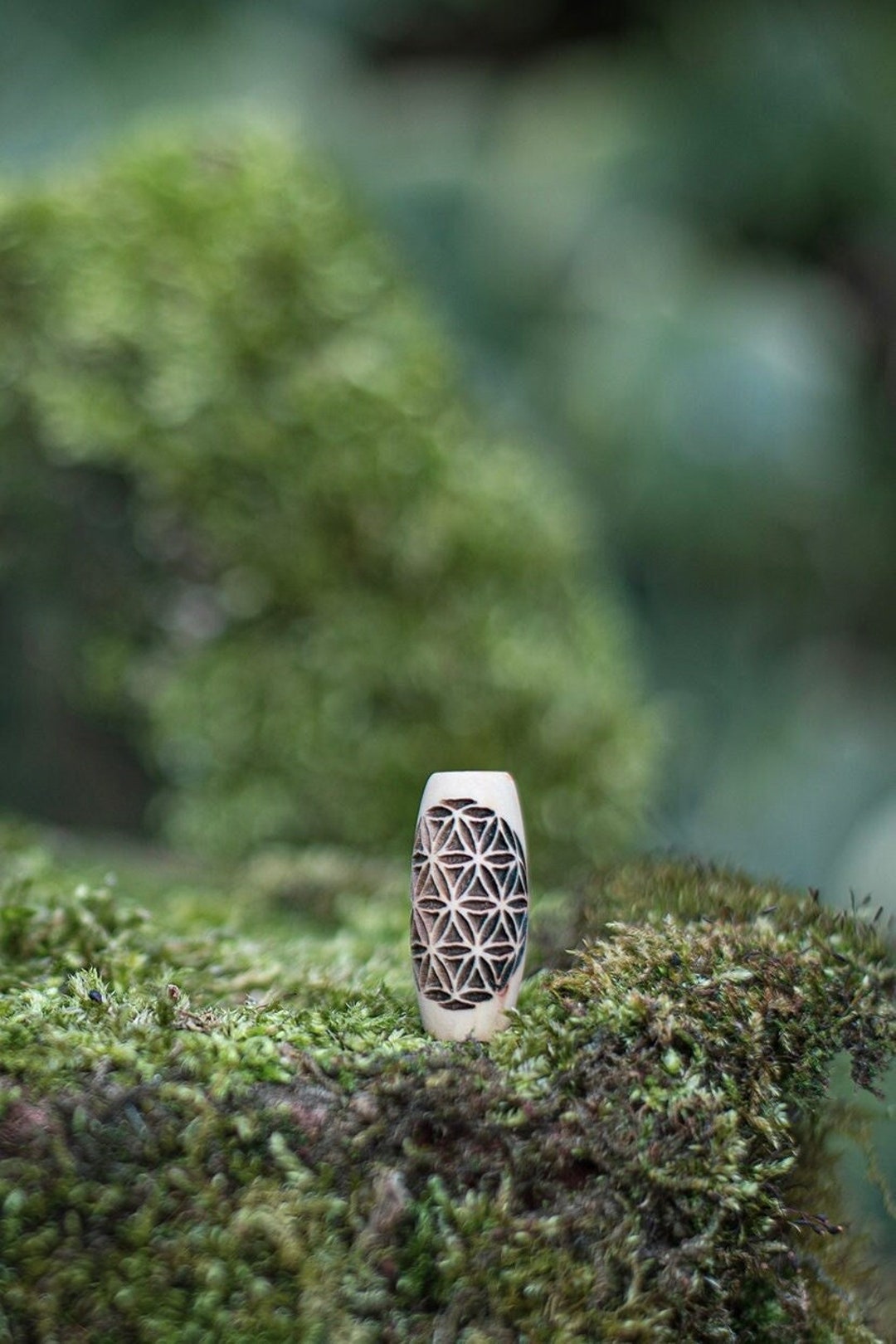 Handmade Dreadlock Beads Natural Wood Engraved FLOWER OF LIFE Bead Wood ...