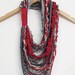 Red Gray Scart Fabric Necklace Textile Necklace Infinity Scarf - Etsy