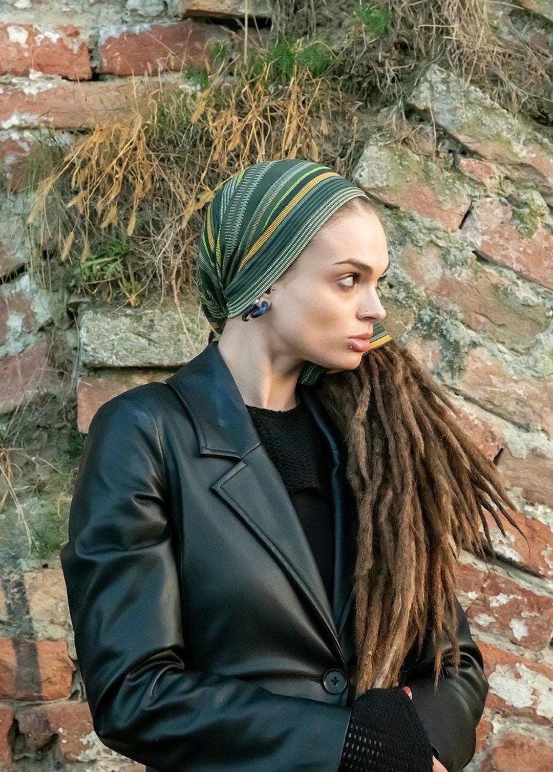 GREEN Tube Headband Wide Dreadlock Headband for Dreads Dreadband Womens ...