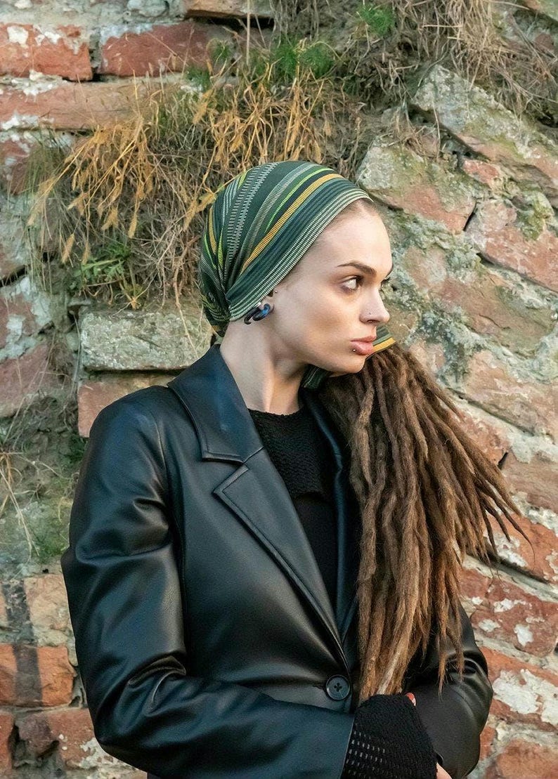 GREEN Tube Headband Wide Dreadlock Headband for Dreads Dreadband Womens ...