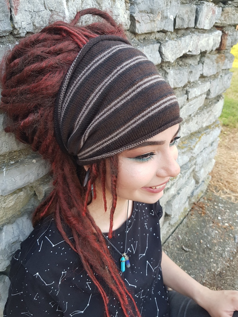Brown Headband Dreadlock Tube Sock Head Wrap Brown Knit Hair | Etsy