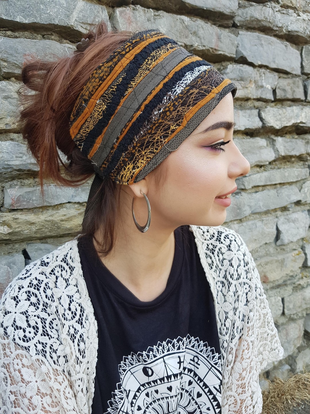 Earth Headband Black Brown Head Scarf Head Wraps Bohemian Hippie ...