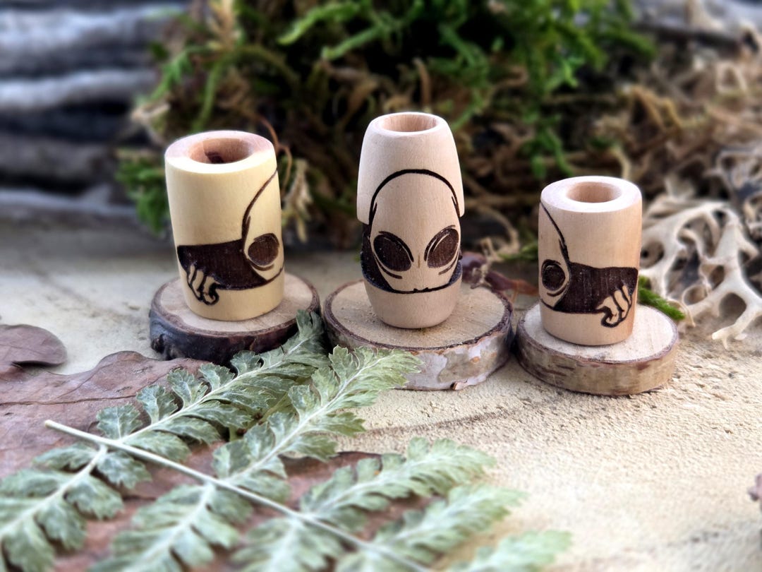 Engraved Wood Alien Dreadlock Beads With Large Hole for Thick Hair and ...