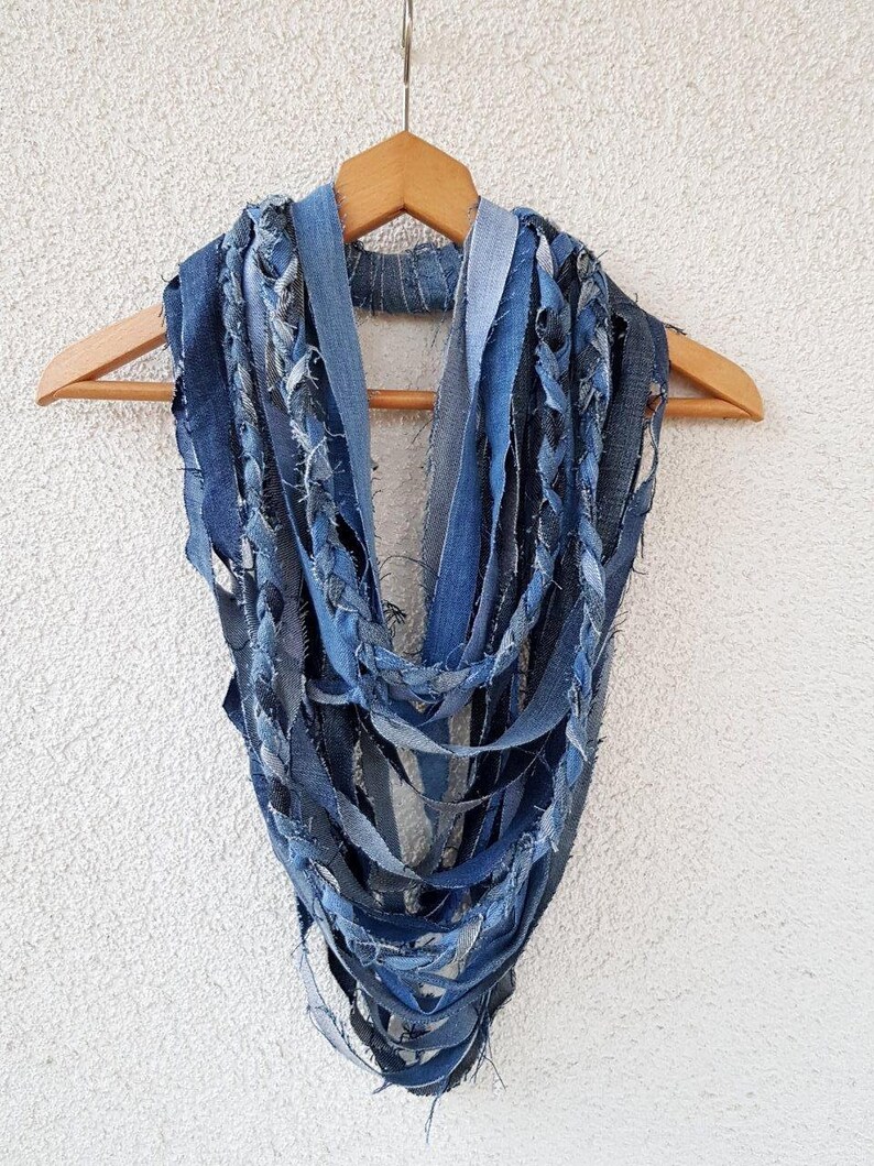 Jeans Denim Necklace Scruffy Torn Jeans Fabric Jewelry Textile - Etsy