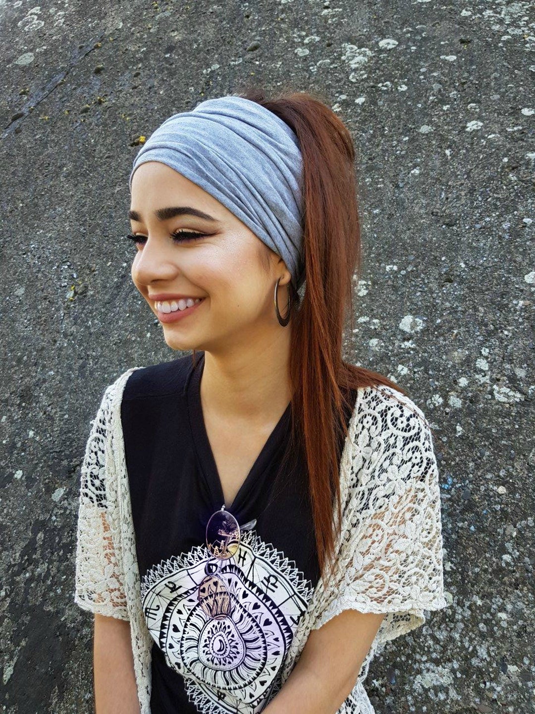 Marl Gray Heather Gray Turban Headband Yoga Head Scarf Bohemian ...