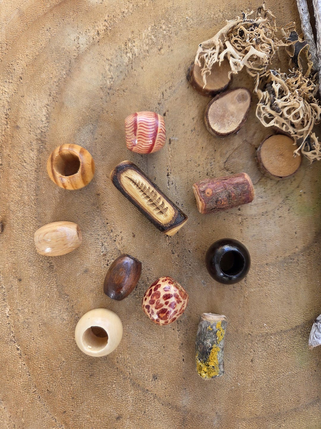 Mixed Wooden Dreadlock Beads Set • Rustic Loc Jewelry • Boho Hair ...