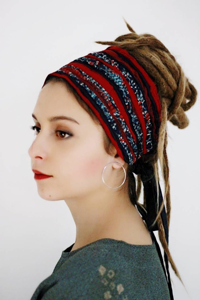 Red Blue Head Scarf Head Wraps Bohemian Hippie Headband - Etsy