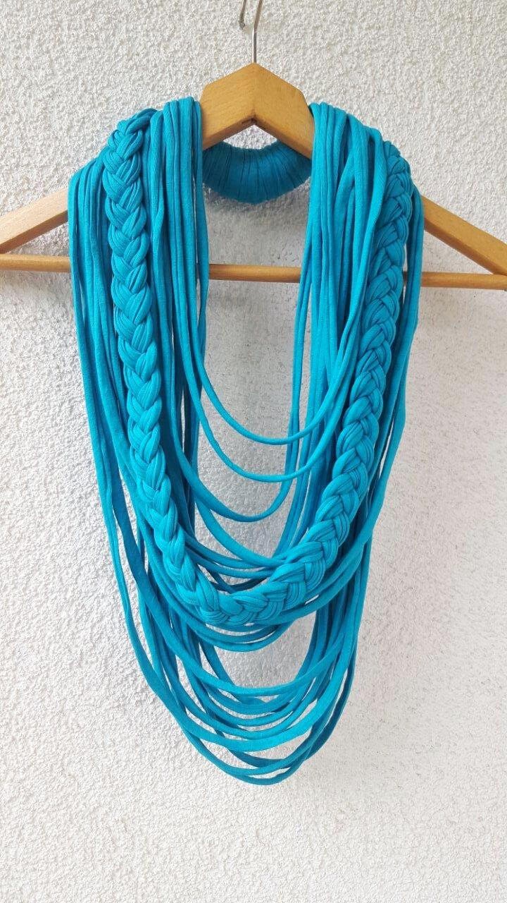 Turquoise Scarf Necklace Textile Fabric Statement Necklace | Etsy