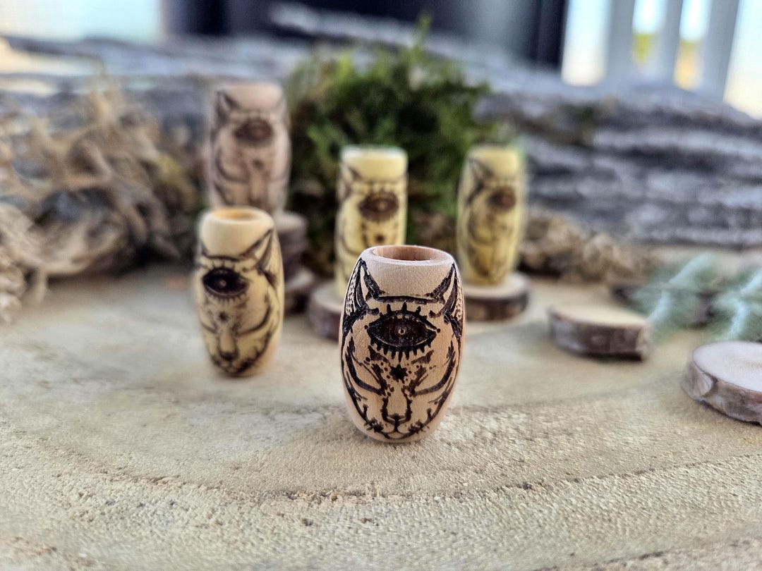 Evil Cat Eye Dread Bead Engraved Cat Symbol Beads Natural Wood Beads ...