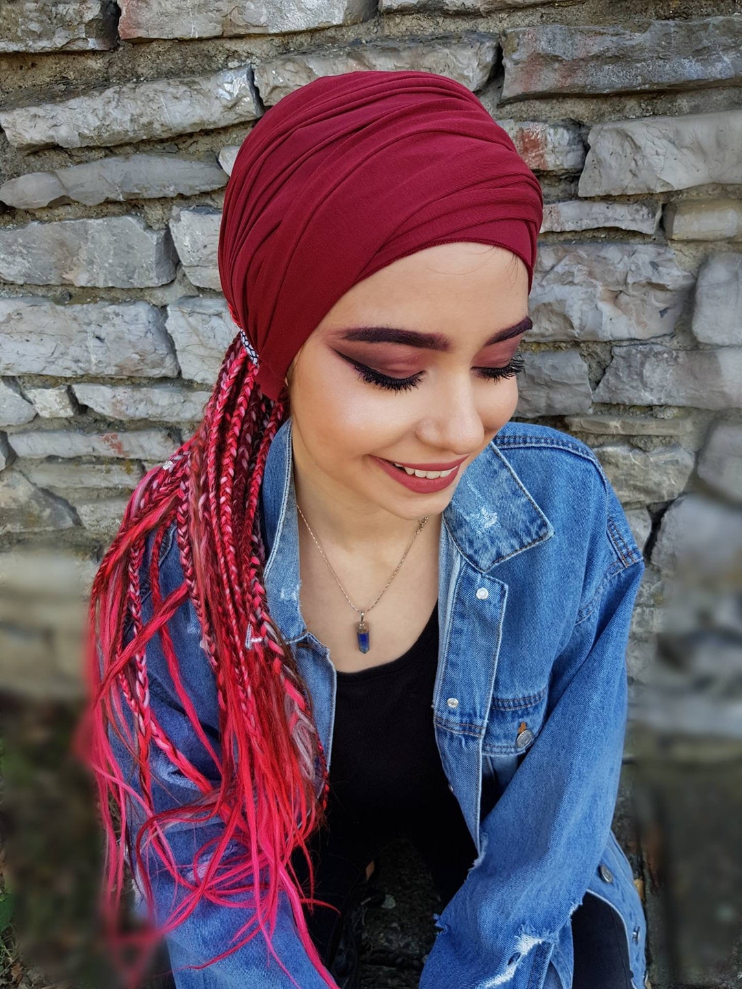 Maroon Head Scarf Turban Headband Yoga Head Scarf Bohemian Headband ...