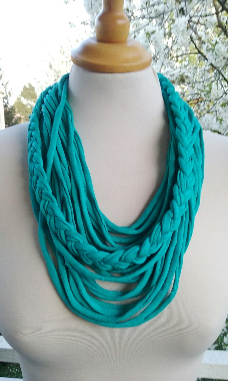 Turquoise Scarf Necklace Textile Fabric Statement Necklace - Etsy