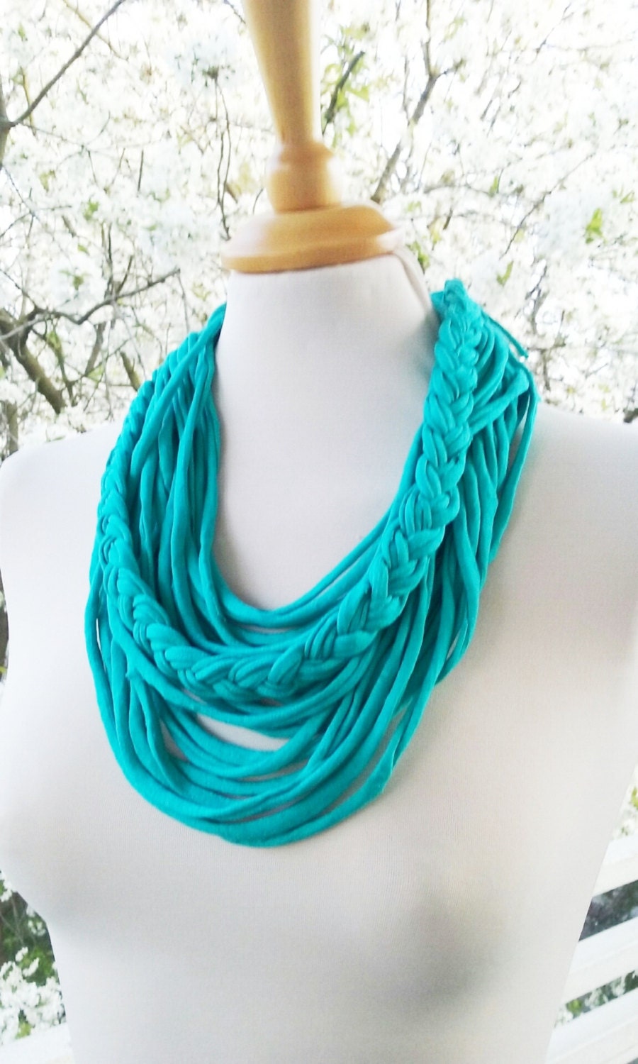 Turquoise Scarf Necklace Textile Fabric Statement Necklace | Etsy