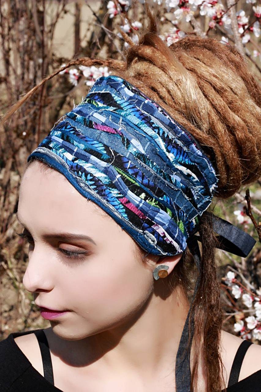 Denim Head Scarf Head Wrap Bohemian Hippie Headband Dreadlock ...