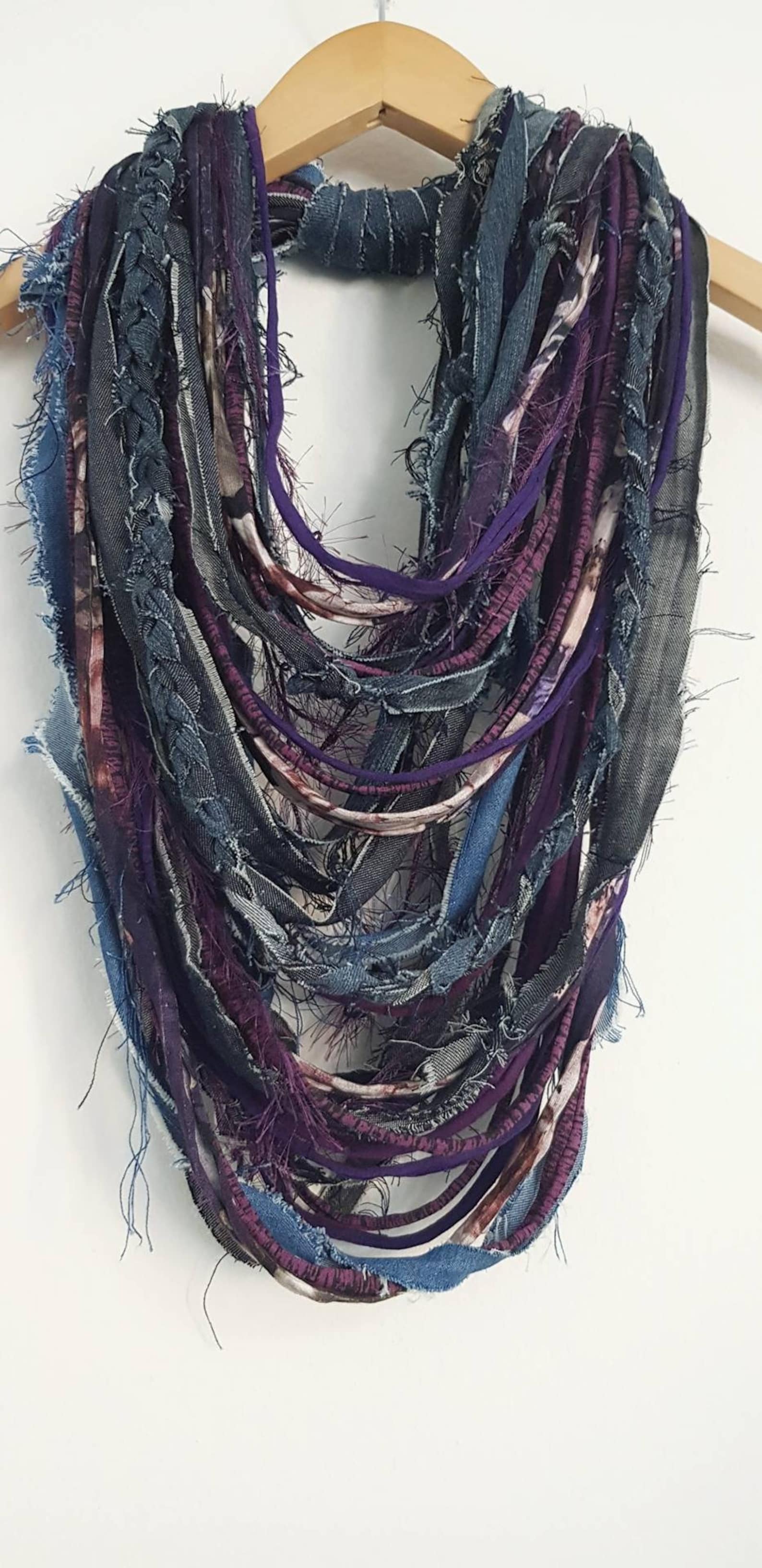 Die Frayed Jeans Denim Necklace Scruffy Torn Jeans Fabric | Etsy