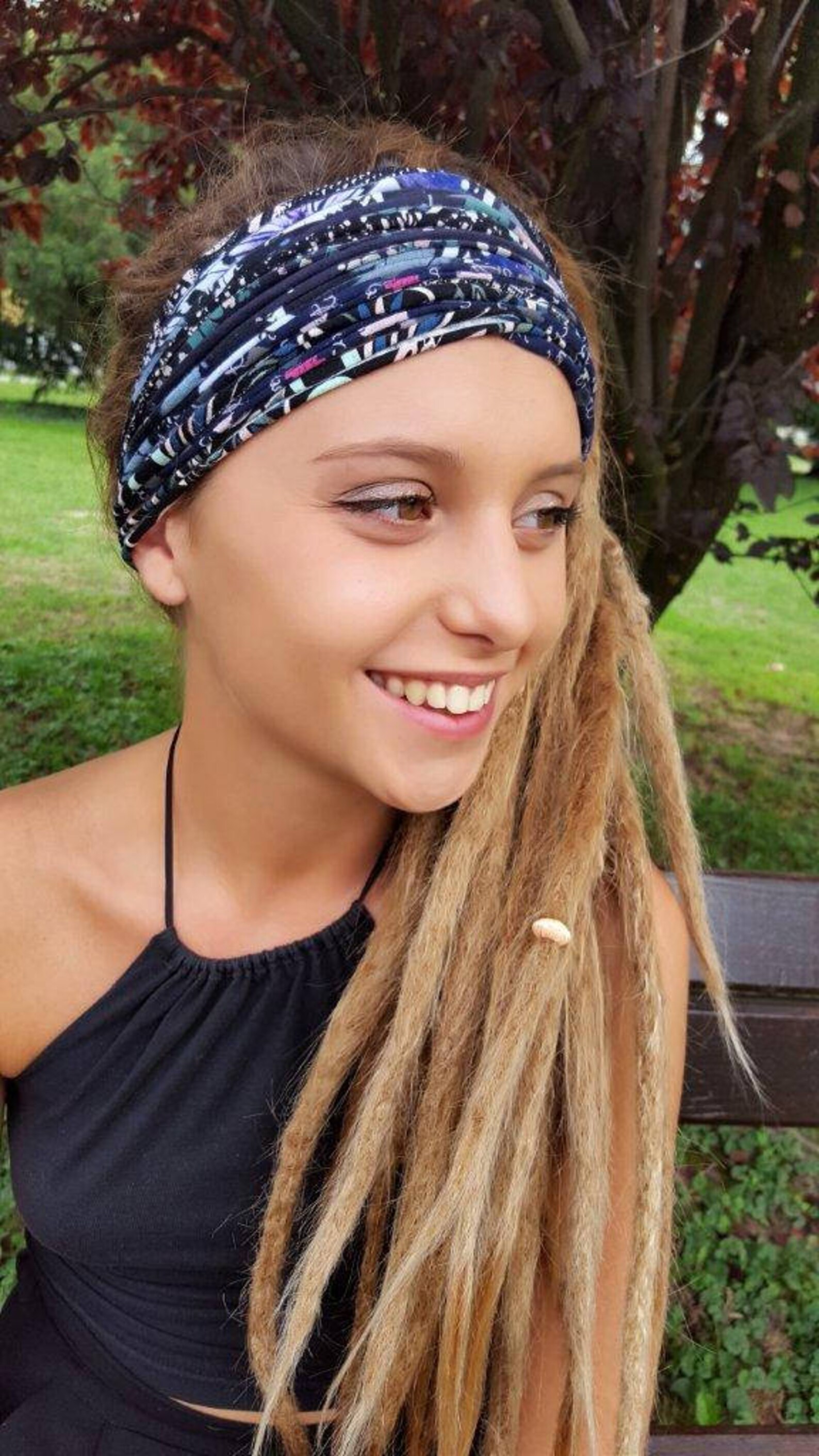 Dark Color Patterned Headband Dreadlock Accessories Head Scarf for ...