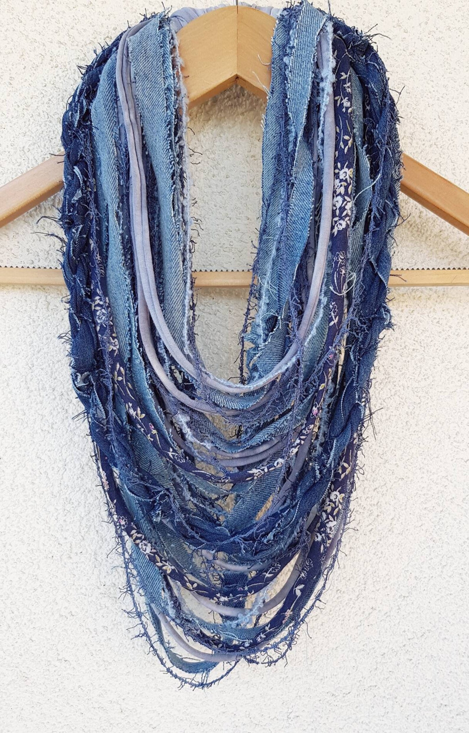 Old Jeans Frayed Jeans Denim Scarf Necklace Fabric Jewelry - Etsy
