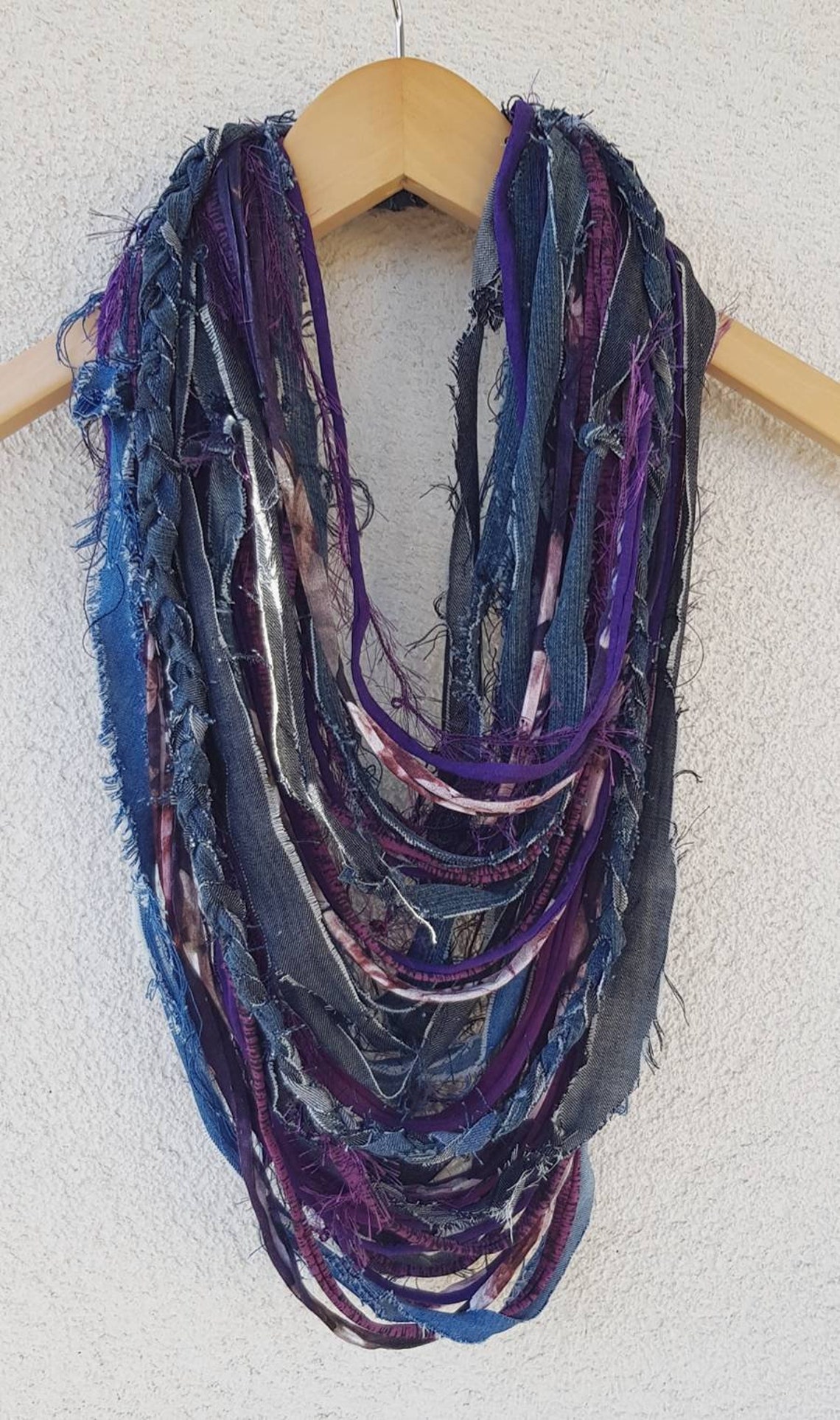 Die Frayed Jeans Denim Necklace Scruffy Torn Jeans Fabric | Etsy