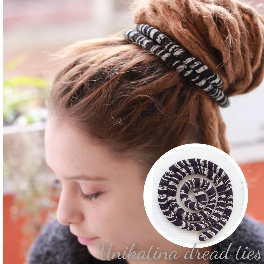 Black White LOC TIE Loc Jewelry Dreadlock Hair Accessories Wired Spiral ...