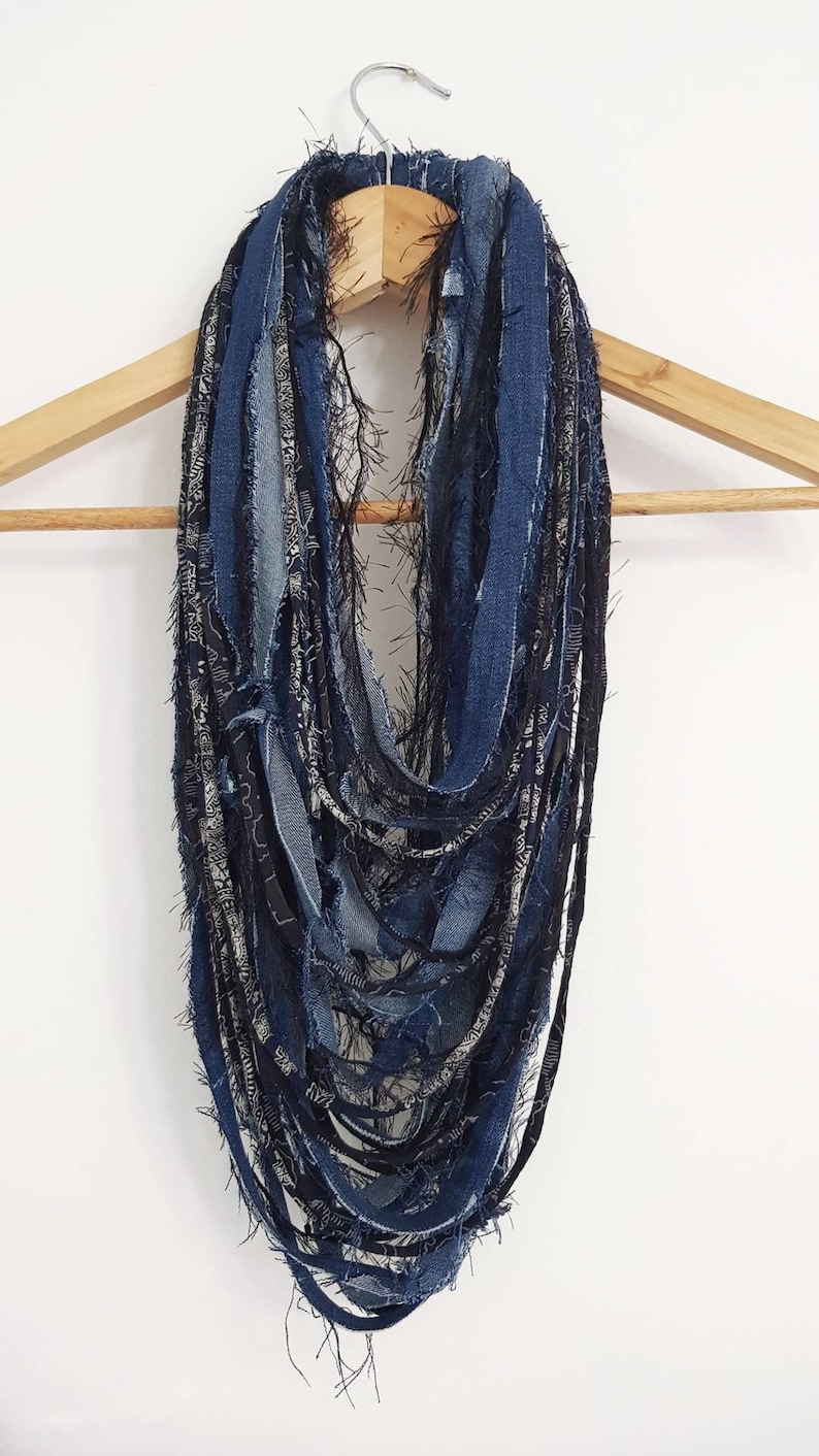 Denim Scarf Jeans Necklace Fabric Jewelry Textile Denim | Etsy