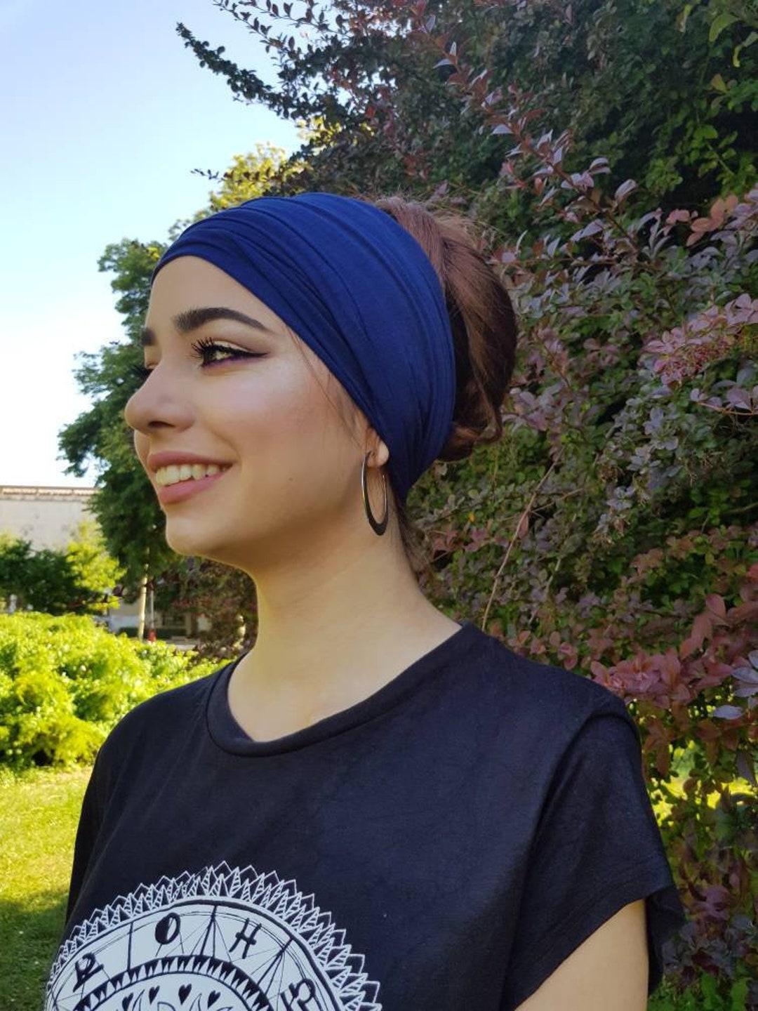 Royal Blue Head Scarf Boho Headband Dark Blue Head Wrap Headband for ...