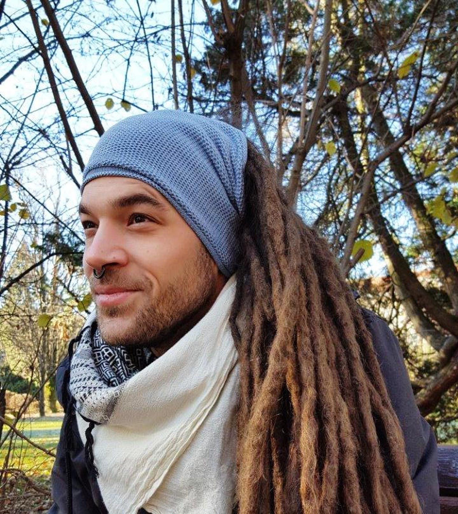 Light Denim Blue Knitted Headband for Men Head Scarf Headgear | Etsy