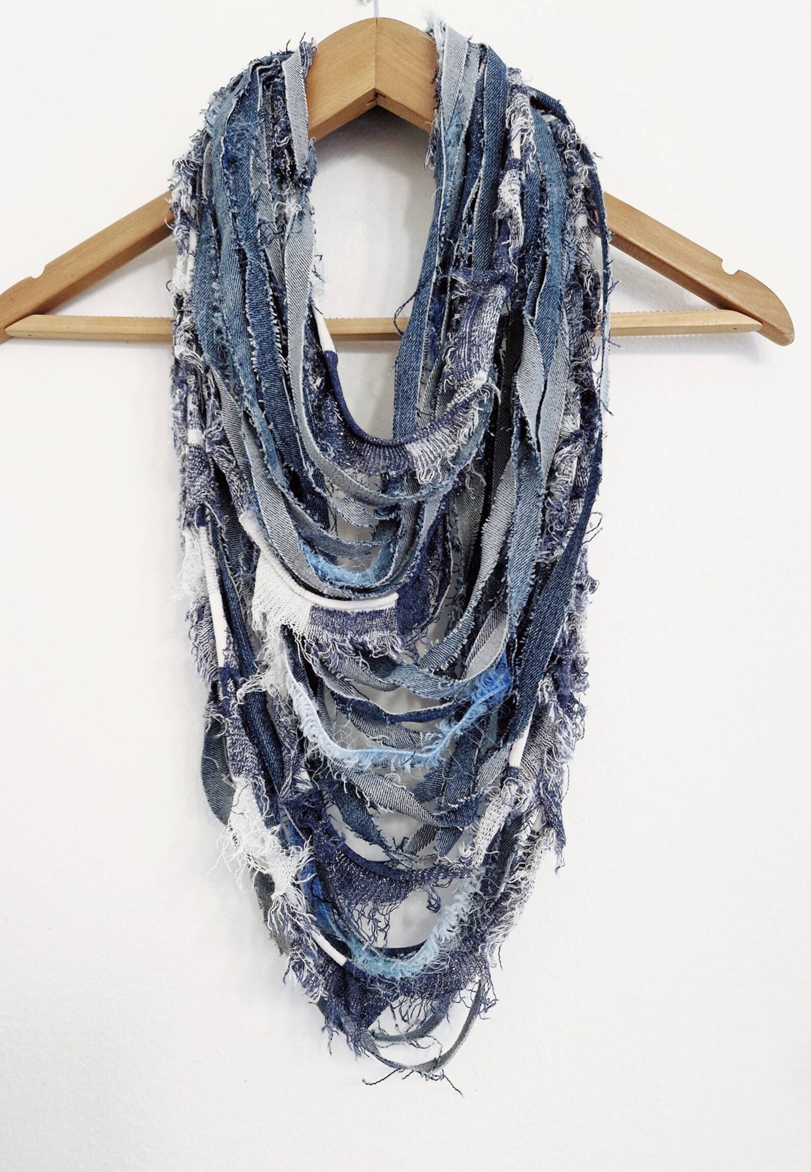Upcycled Jeans Frayed Jeans Denim Scarf Necklace Fabric Jewelry Textile ...