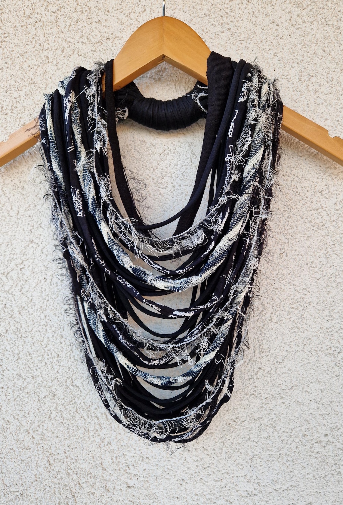 Black&white Gray Textille Scarf Necklace Fiber Necklace Tribal Festival ...