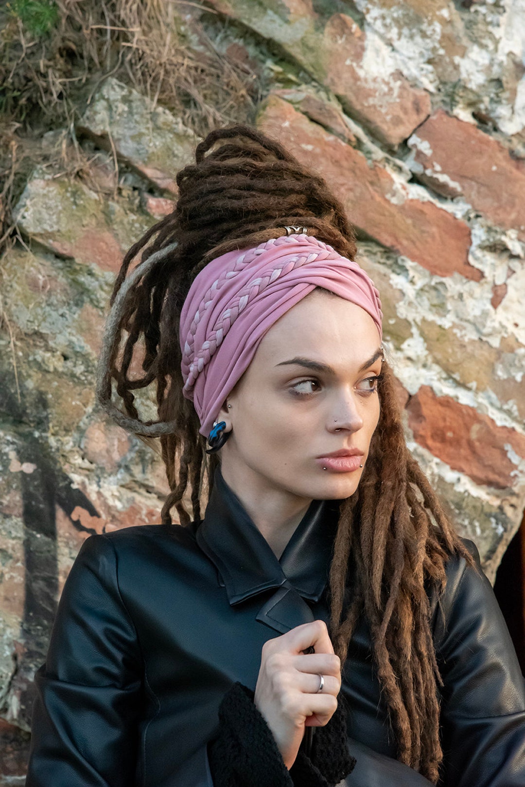 Pale Pink Headband Wide Boho Head Wrap Dreadband Turban Style Jersey ...