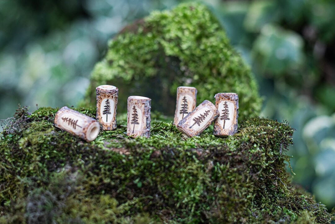 WOODEN DREAD BEADS Pine Wood Engraved Pine Tree Bead Natural Wood Large ...