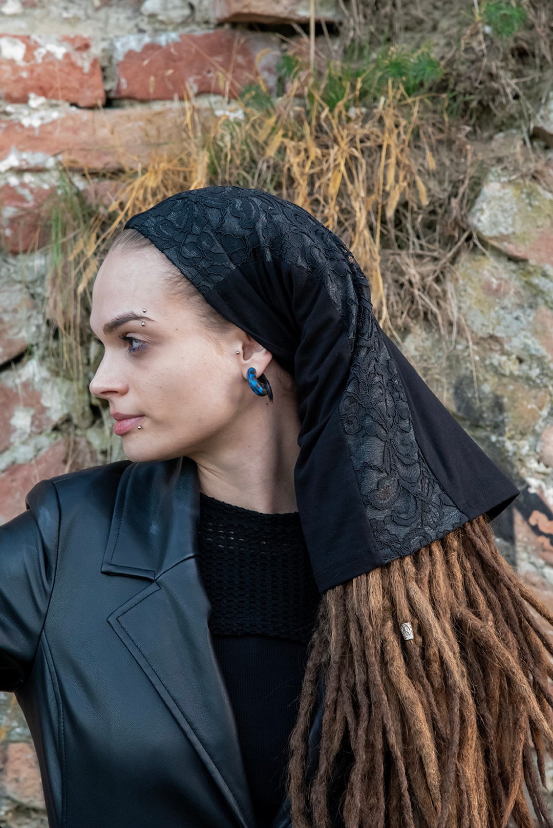 Faixa de cabeça preta para dreadlocks, faixa larga para ioga, faixa de ...