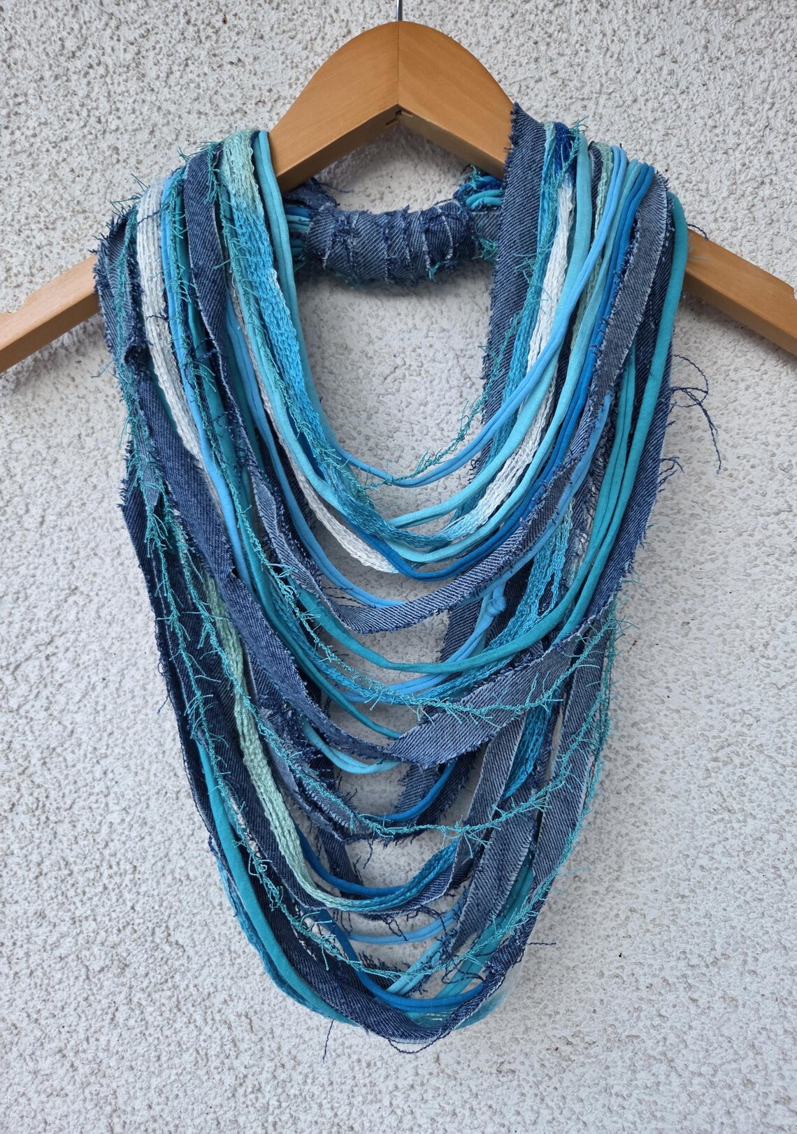 Old Jeans Denim Turquoise Scarf Necklace Fabric Jewelry Textile ...
