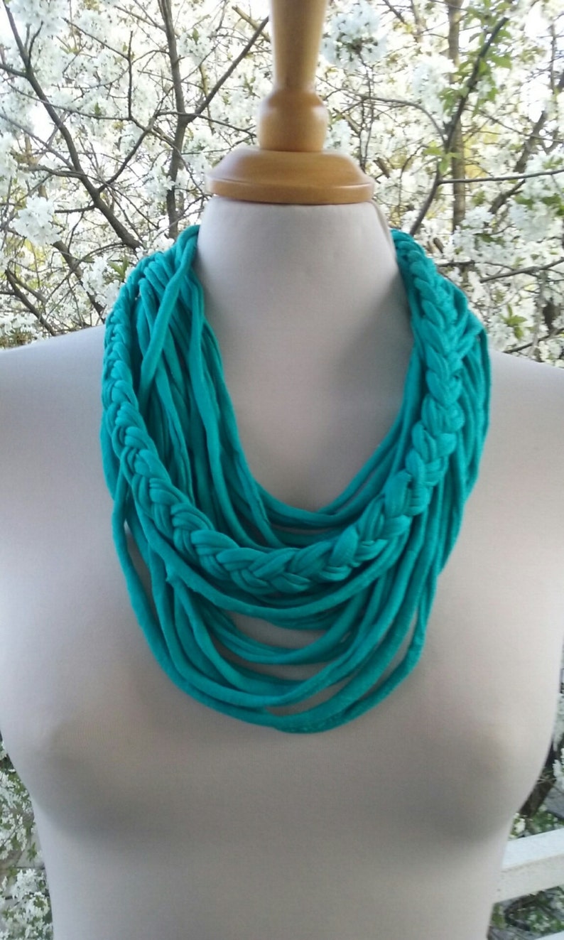 Turquoise Scarf Necklace Textile Fabric Statement Necklace - Etsy