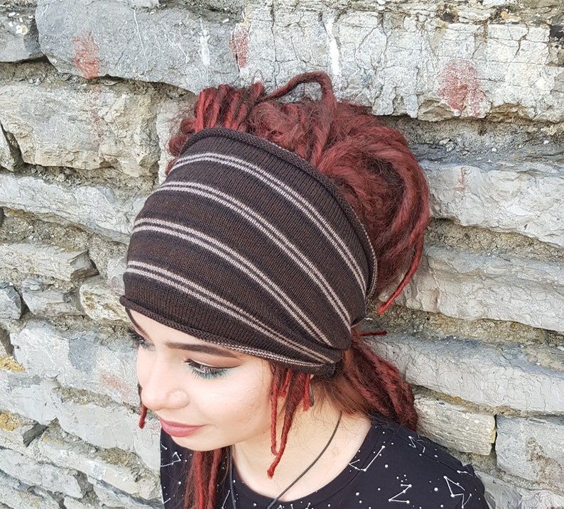 Brown Headband Dreadlock Tube Sock Head Wrap Brown Knit Hair | Etsy