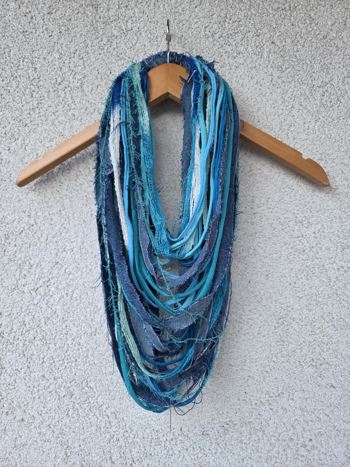 Old Jeans Denim Turquoise Scarf Necklace Fabric Jewelry Textile ...